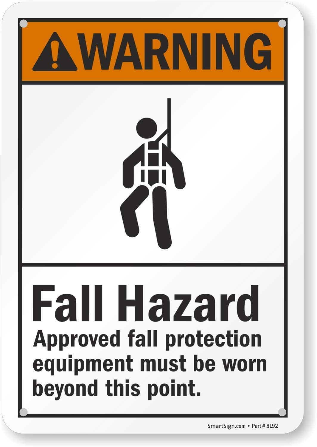 SmartSign 10 x 7 inch “Warning - Fall Hazard, Approved Fall Protection ...