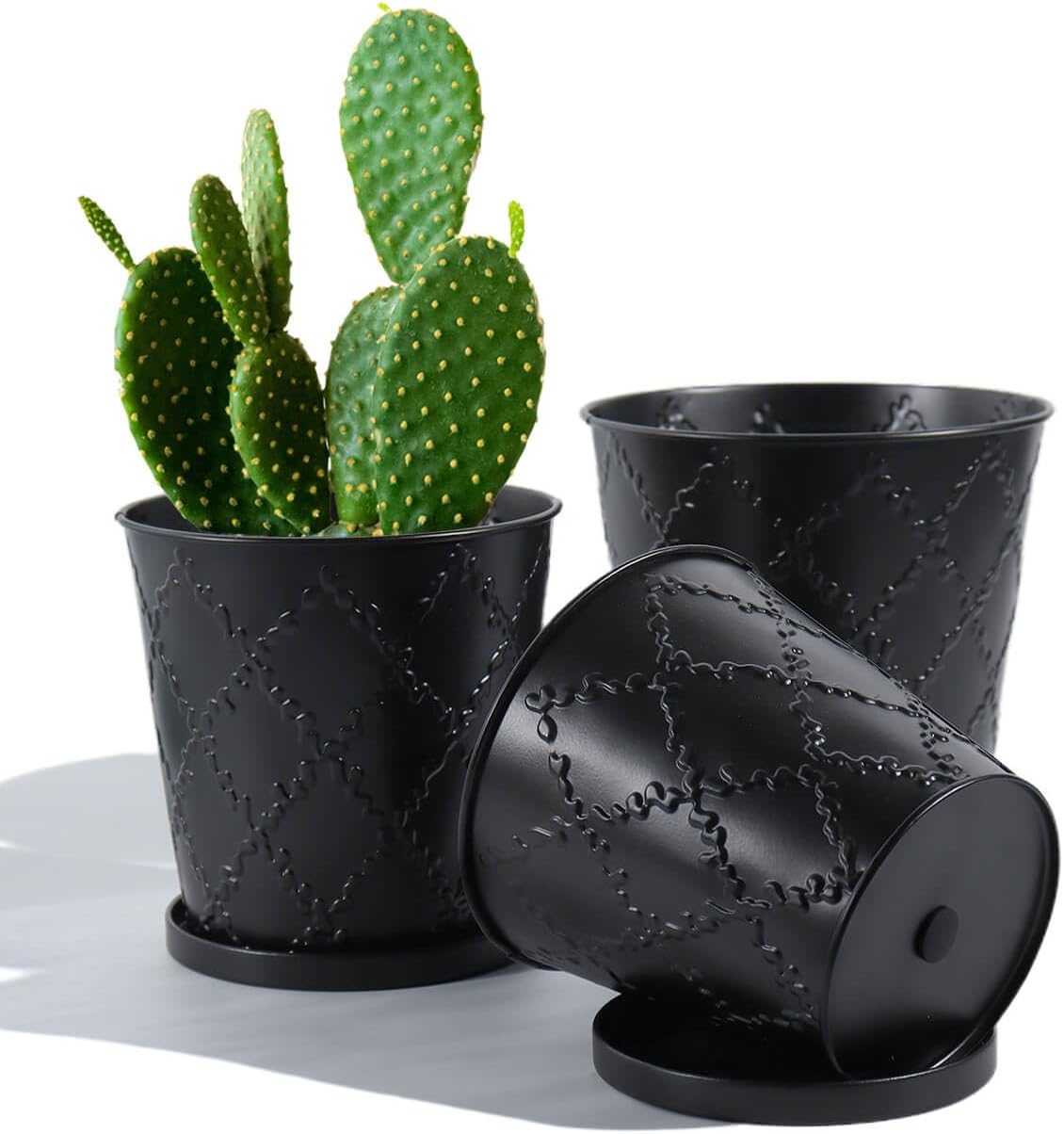 Amazon.com : vensovo Black Galvanized Planters - 3 Pack Metal Pot with ...