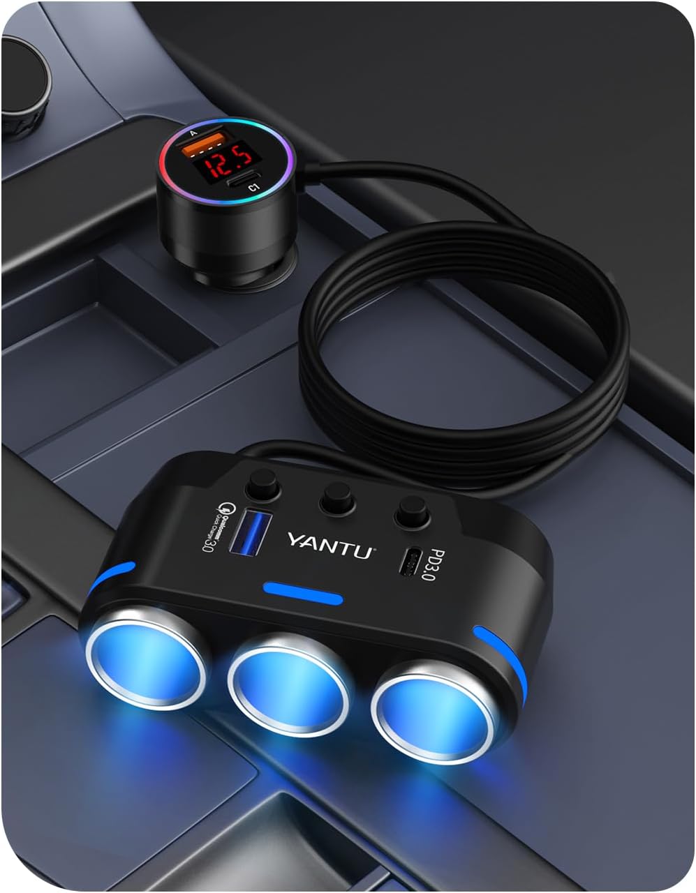 Amazon.com: YANTU Cigarette Lighter Adapter/Splitter with PD&QC3.0 230W ...
