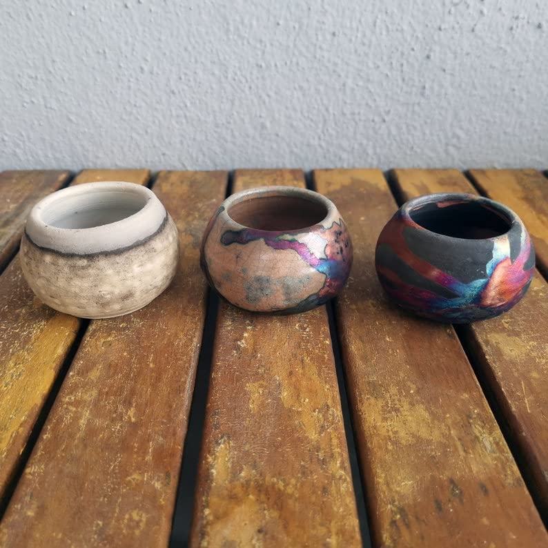 Amazon.com: TSUCHI 3 Set Raku - 8 cm 3 Mixed Finishes Set Handmade Raku ...