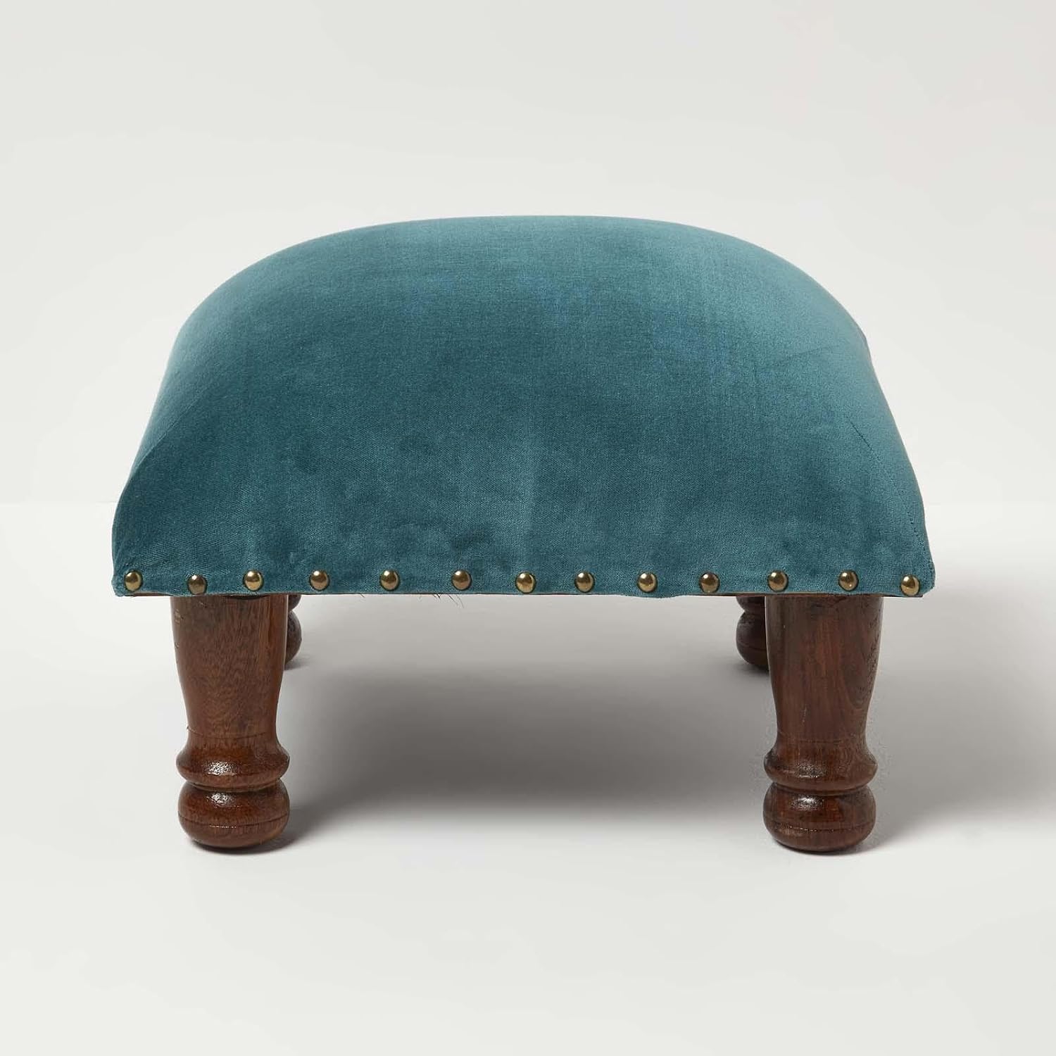 HOMESCAPES Teal Green Velvet Footstool 40 x 40 cm Square Pouffe on ...
