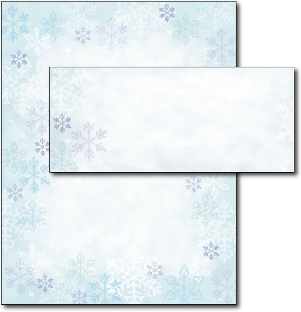 Amazon.com : Beautiful Winter Blue Snowflakes Letterhead & Envelopes ...