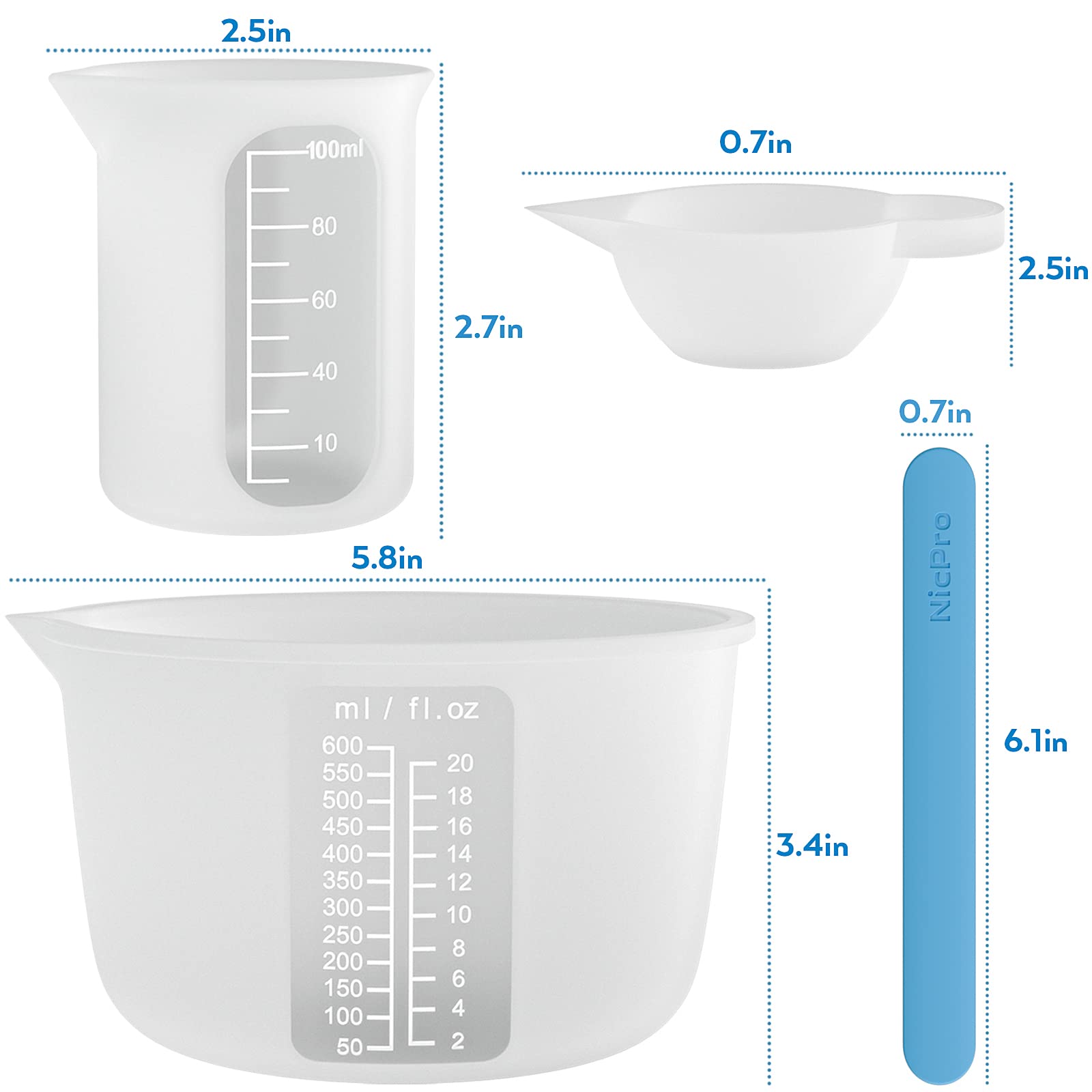 Snapklik.com : Large Silicone Resin Measuring Cups Tool Kit - Nicpro ...