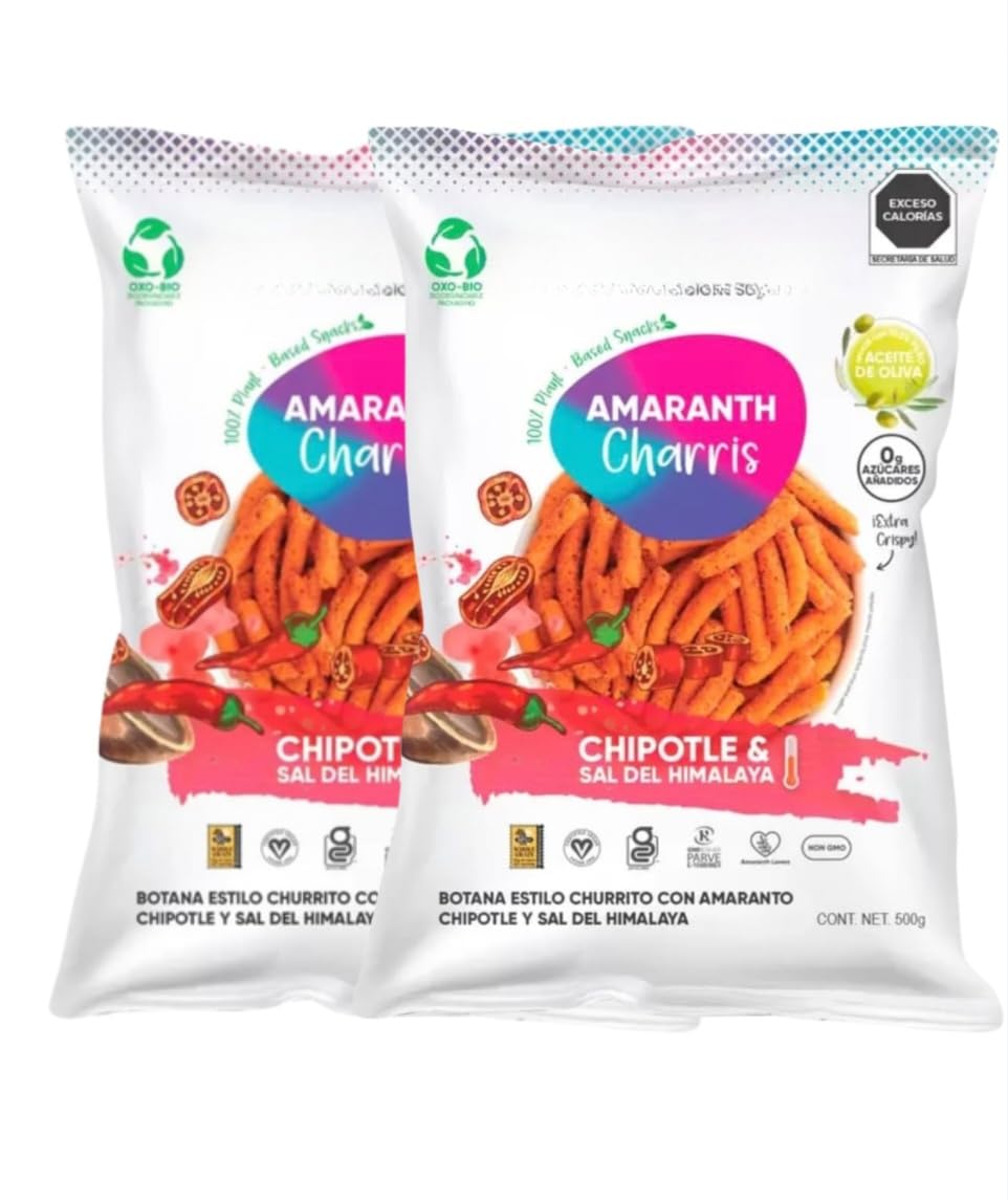 Amazon.com: Amaranth Churritos de Amaranto Chipotle Plant Based Non-GMO 500 g, 1.1 Pound (Pack of 2)