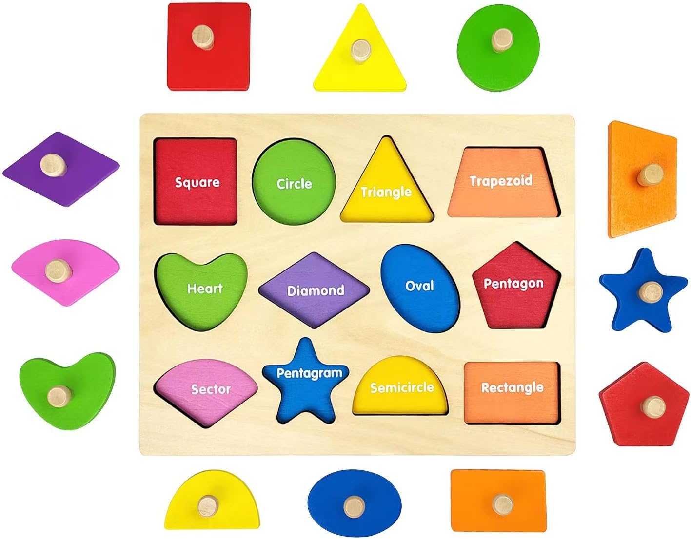 Amazon.com: Montessori Toy Wooden Shape Peg Puzzles Montessori Baby ...