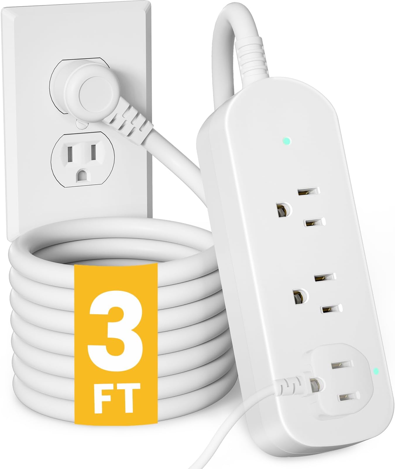 Amazon.com: Covozon 3ft Extension Cord, 3 Outlets Small Power Strip ...
