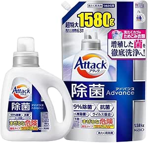 Amazon | 【まとめ買い】アタック 除菌 アドバンス 洗濯洗剤 本体 880g+詰替え用 1580g | ノーブランド品 | 液体洗剤