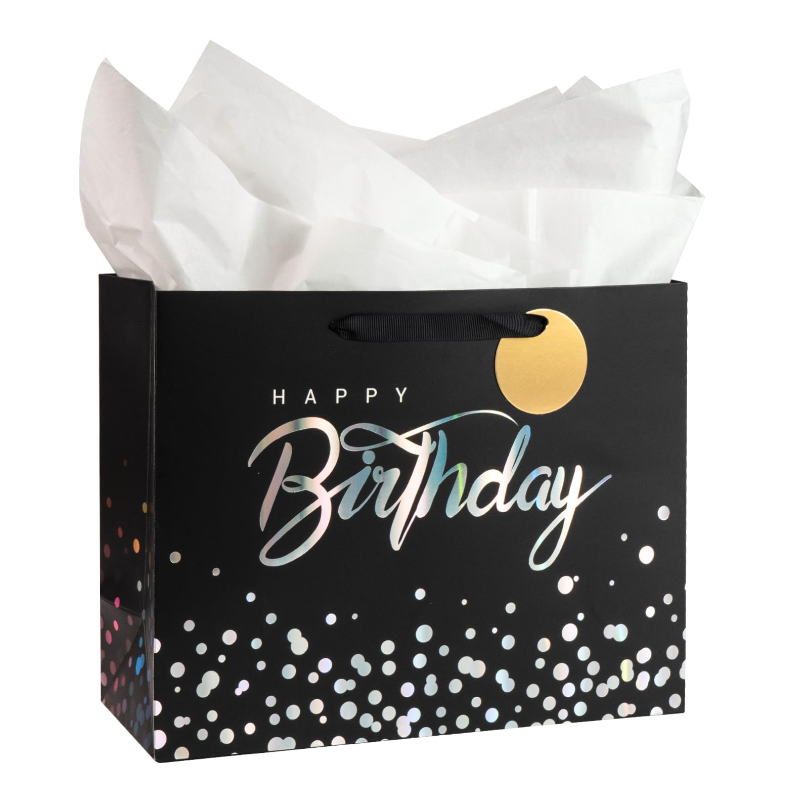Amazon.com: Loveinside Black Birthday Gift Bag with Tissue Paper for ...