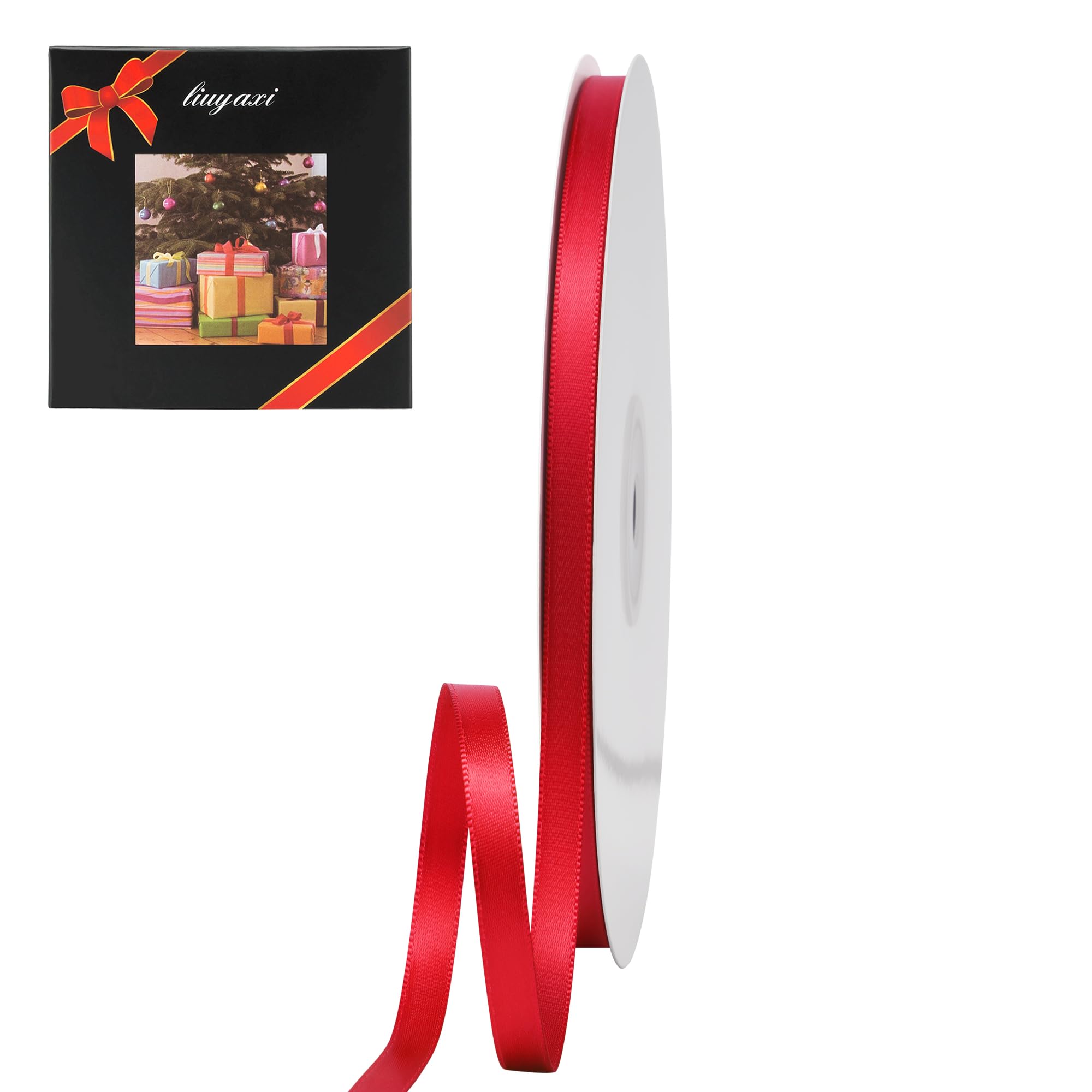Amazon.com: LIUYAXI Hot Red Double Faced Satin Ribbon, 1/4" X ...