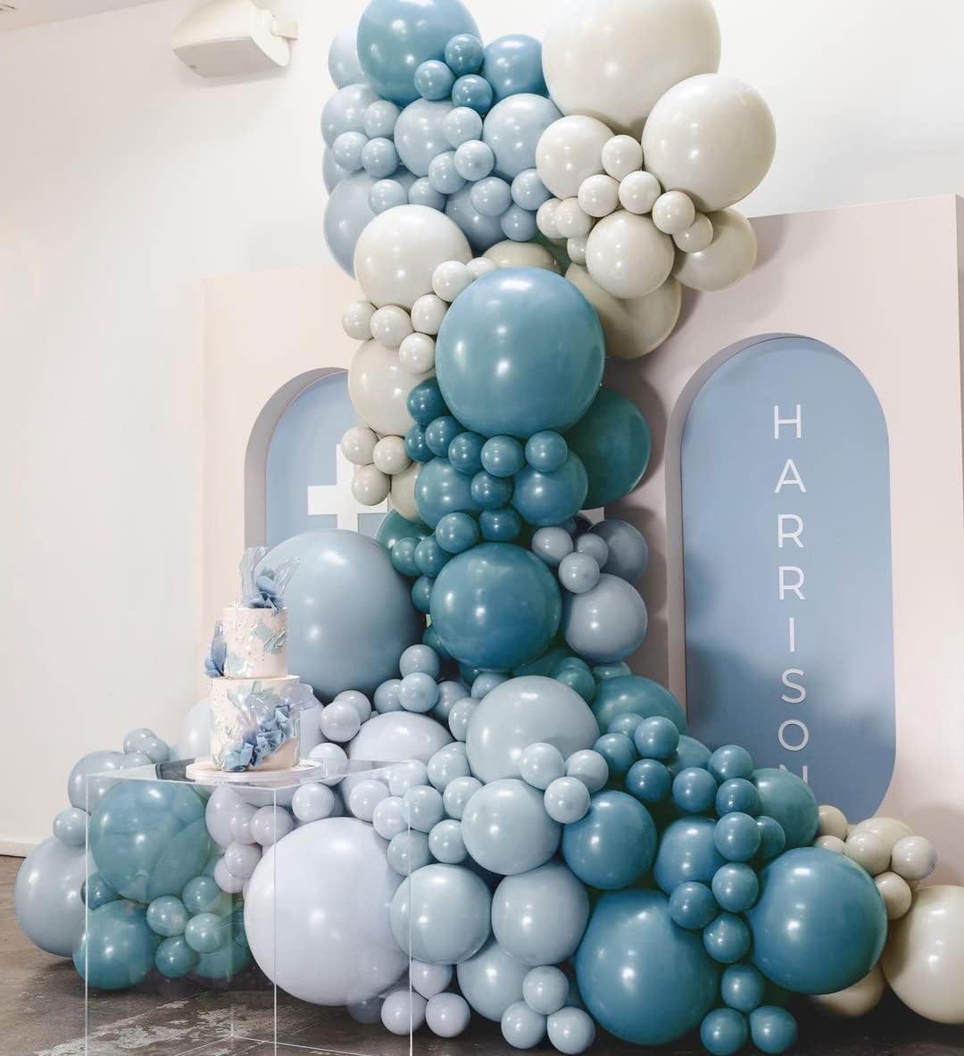 Blue White Balloon Garland Double Stuffed Dusty Blue Balloon Slate Blue Sand White Balloon Arch ...