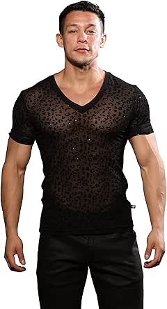 Amazon.com: Andrew Christian Sheer Glitter Leopard Tee, Black, Small ...