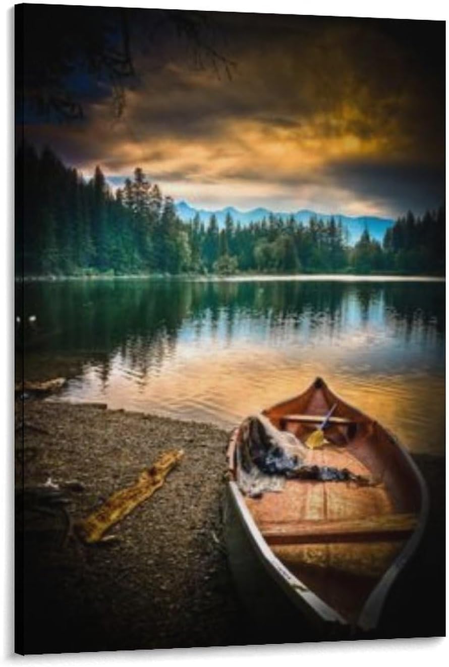 Amazon.com: Canoe, Forest, Lake, Cloudy Sky, Eve of Storm, Boat on ...