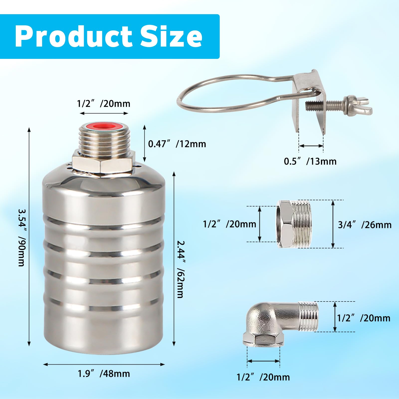 Snapklik.com : 2 Pack Water Float Valve For Water Tank,1/2" To 3/4 ...