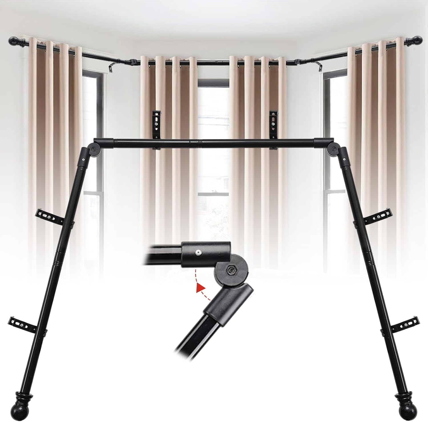 Amazon.com: Bay Window Curtain Rods, 36-160" Heavy Duty Corner Curtain ...