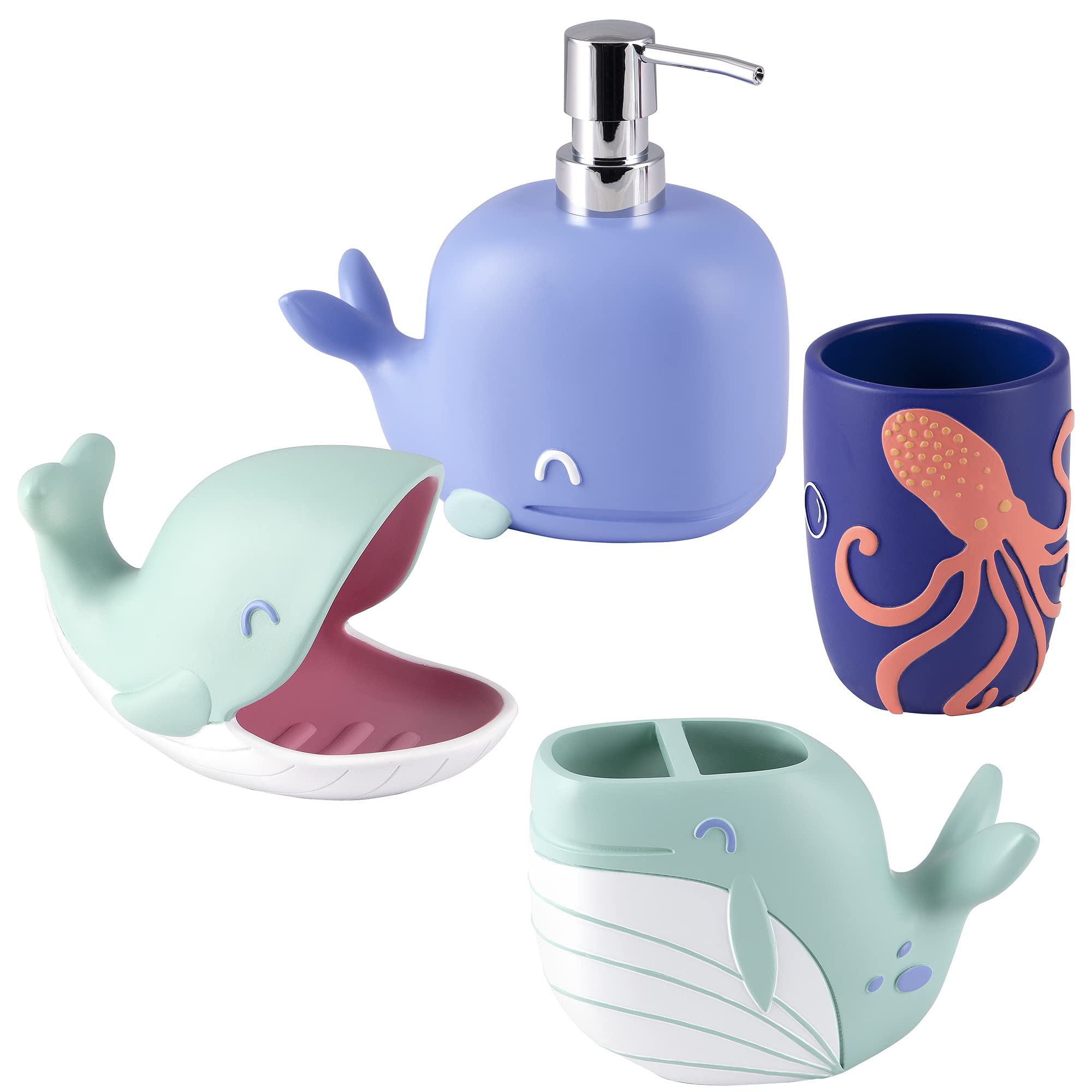 Amazon.com: Allure Home Creation Whales 4-Piece Resin Bath Accessory ...