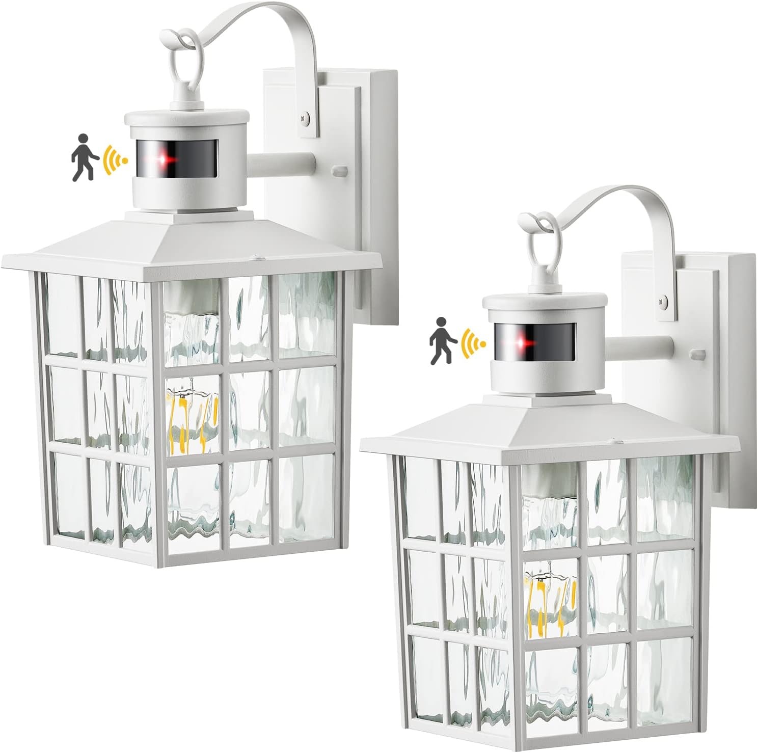 VIANIS White Motion Sensor Outdoor Wall Lantern, 2-Pack Dusk to Dawn ...