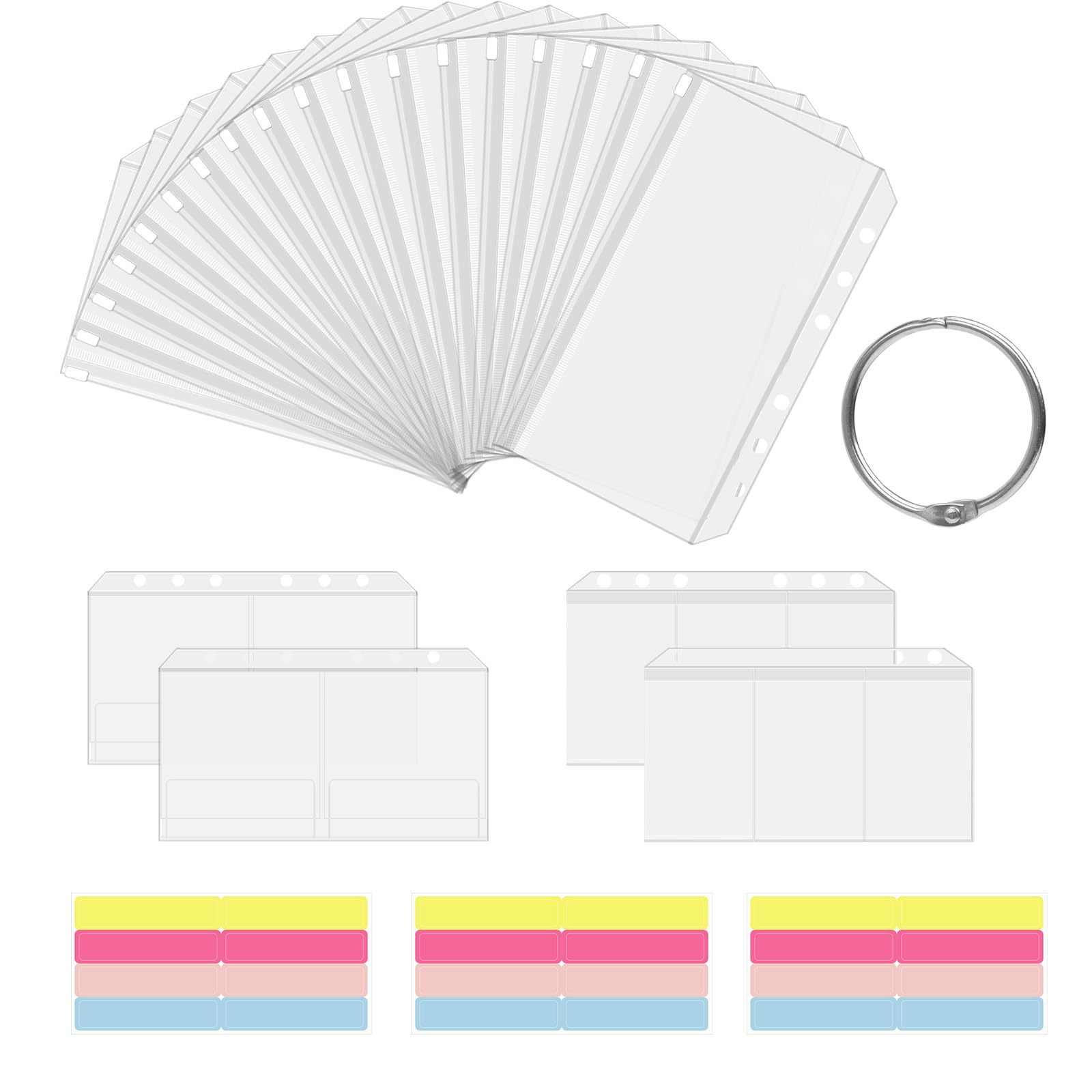 Amazon.com : SUCCEFORT 22Pcs A6 Binder Pockets, 6 Holes Budget Cash ...