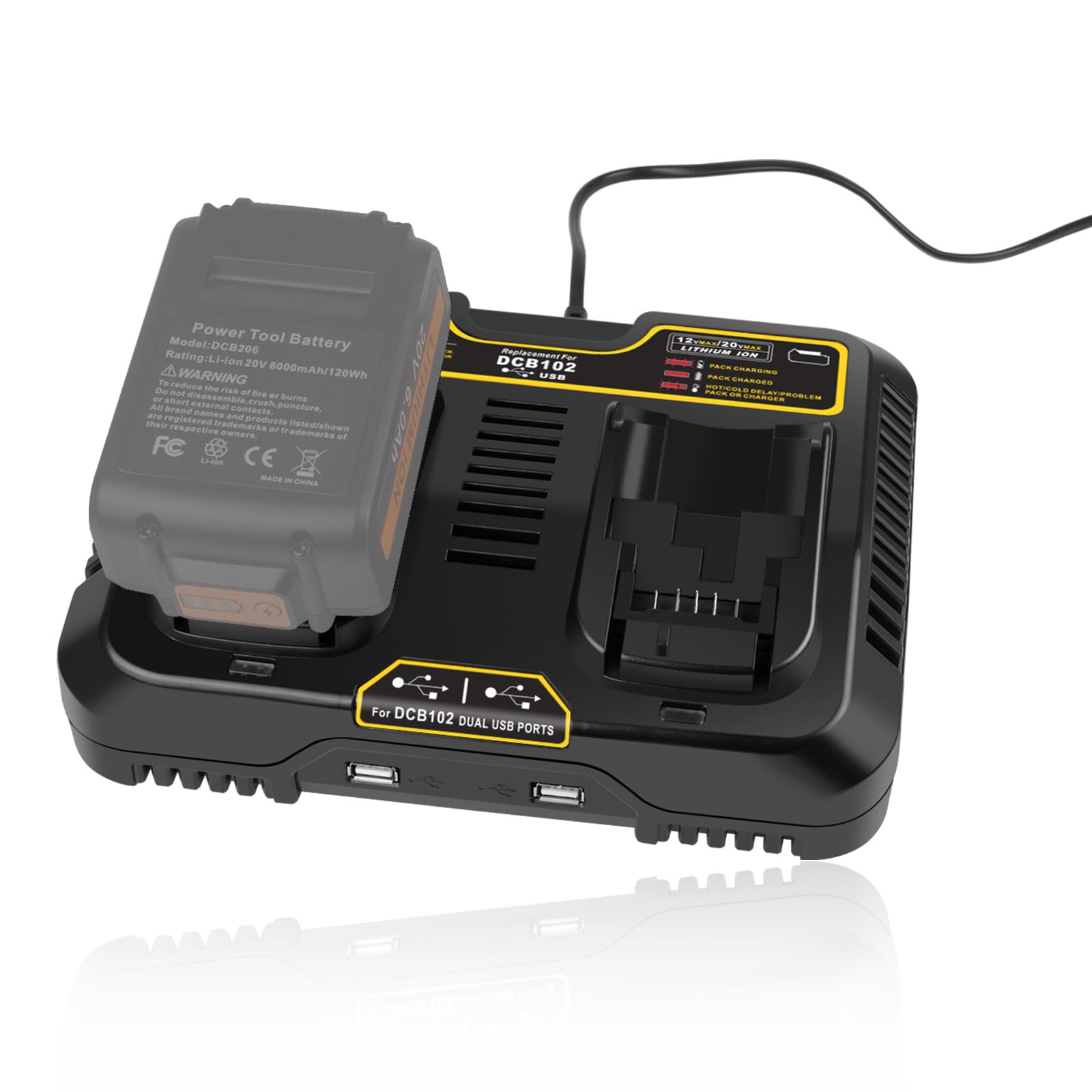 Amazon.com: PENGJBATTER DCB102 Dual Port 20V Charger Replace for Dewalt ...