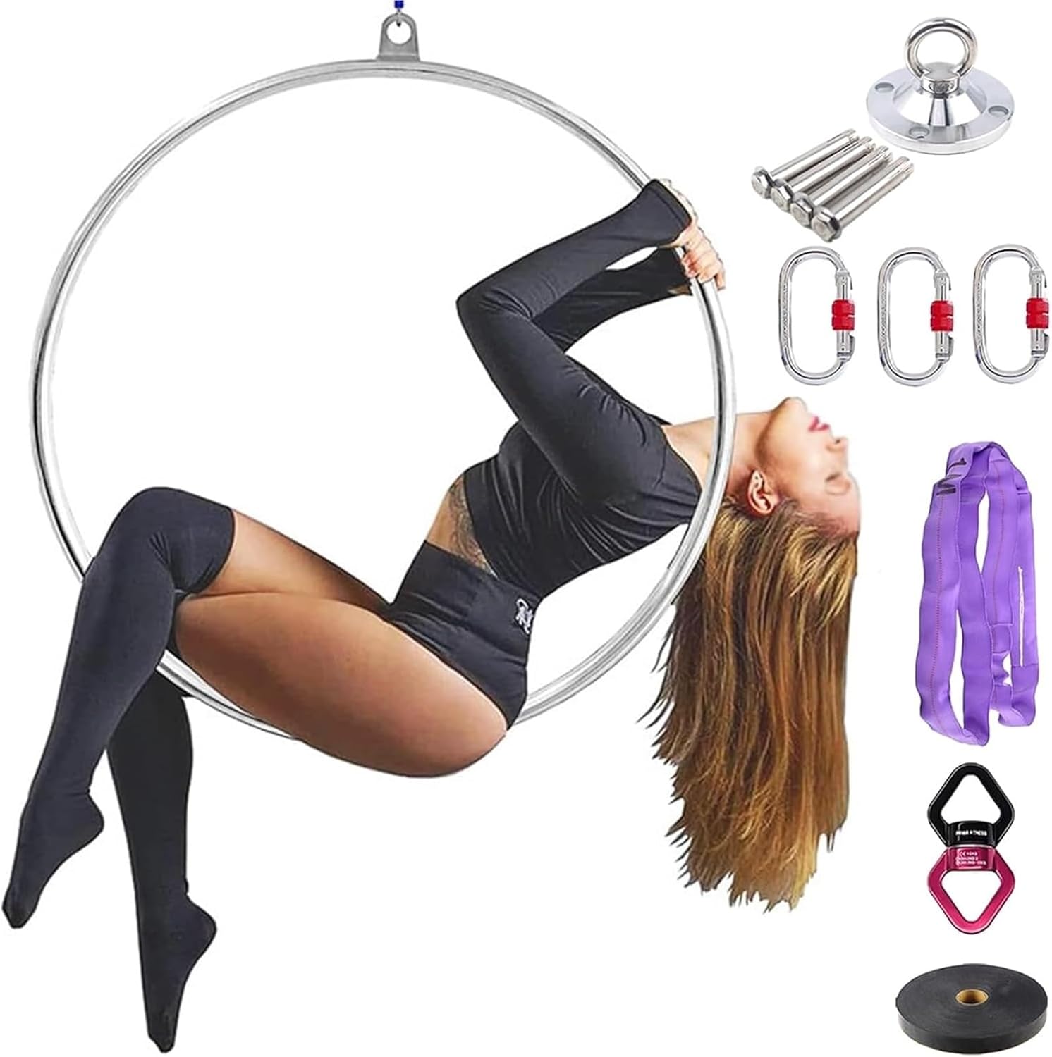 WJFTODAY Aerial Hoop, Hoop Aerial Equipment Hoop Set, Hanging Aerial Yoga Ring for Home Practice ...