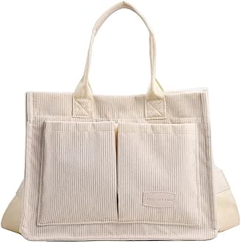 Amazon.com: GETERUUV The Everything Tote Bag for Women Multi-pocket Corduroy Tote Bag with ...