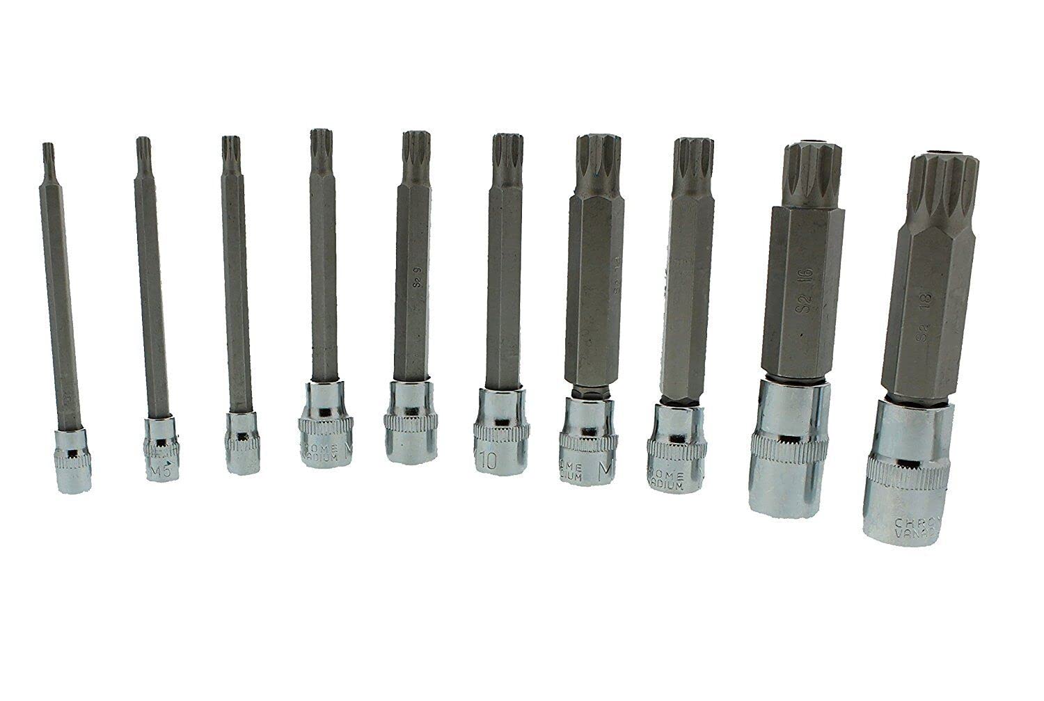 Snapklik.com : 10pc XZN 12 Point MM Triple Square Spline Bit Socket Set Tamper Proof Long Reach