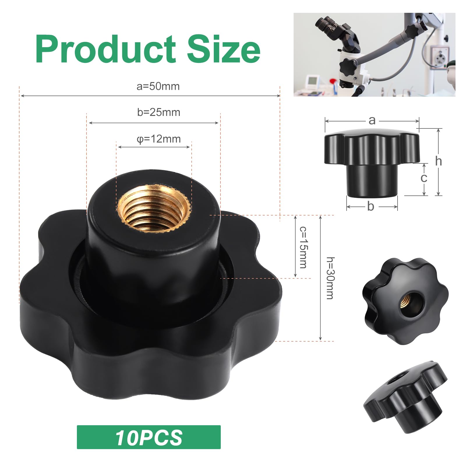 Snapklik.com : OCR 10Pcs 7 Star Through Hole Knob M12 Knurled Thread ...