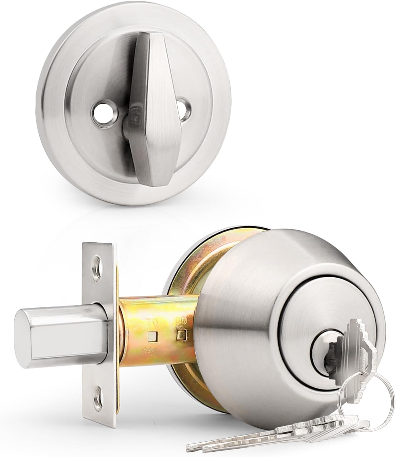 Probrico 1 Pack Satin Nickel Single Cylinder Deadbolt Lock Set, Keyed ...