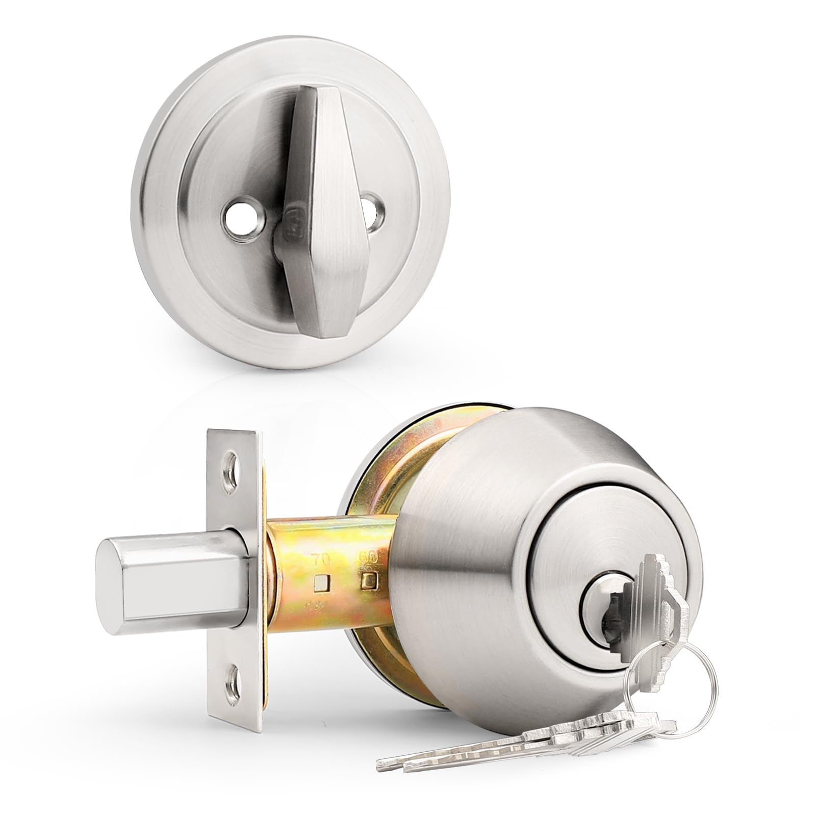 Probrico 1 Pack Satin Nickel Single Cylinder Deadbolt Lock Set, Keyed ...