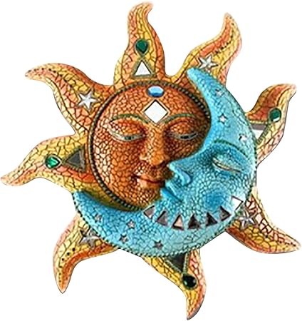 JIJK Décoration murale 3D en forme de soleil et lune bleue pour ...