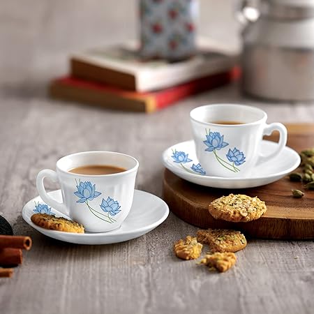 Cello Opalware Queen Cup and Saucer Set, 130ml, 12pcs, Blue Swirl ...