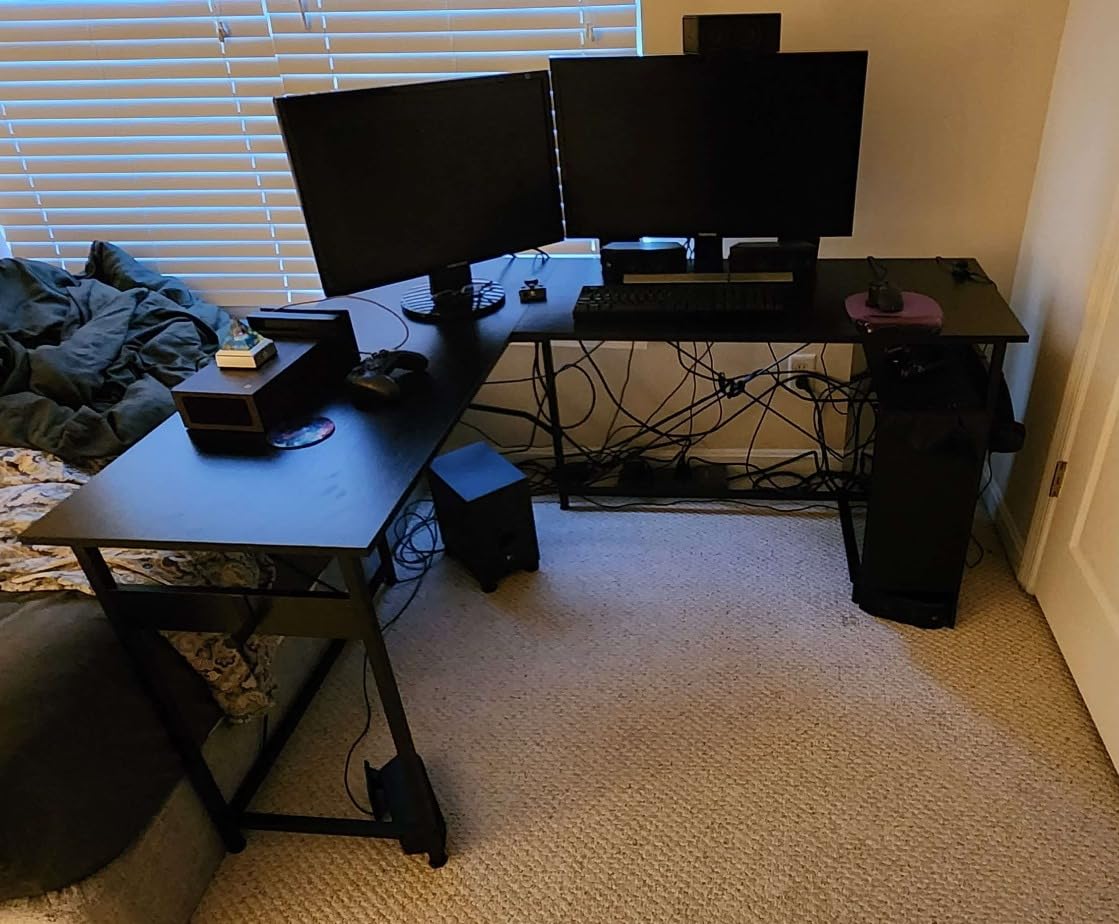 $20/mo - Finance Coleshome 59" L Shaped Gaming Desk with Outlet, L ...