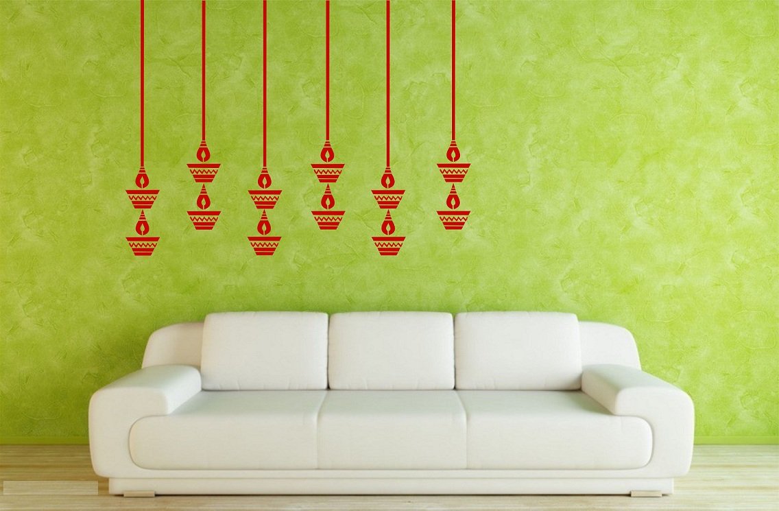 Buy Asmi Collections PVC Wall Stickers Beautiful Hanging Diyas for ...