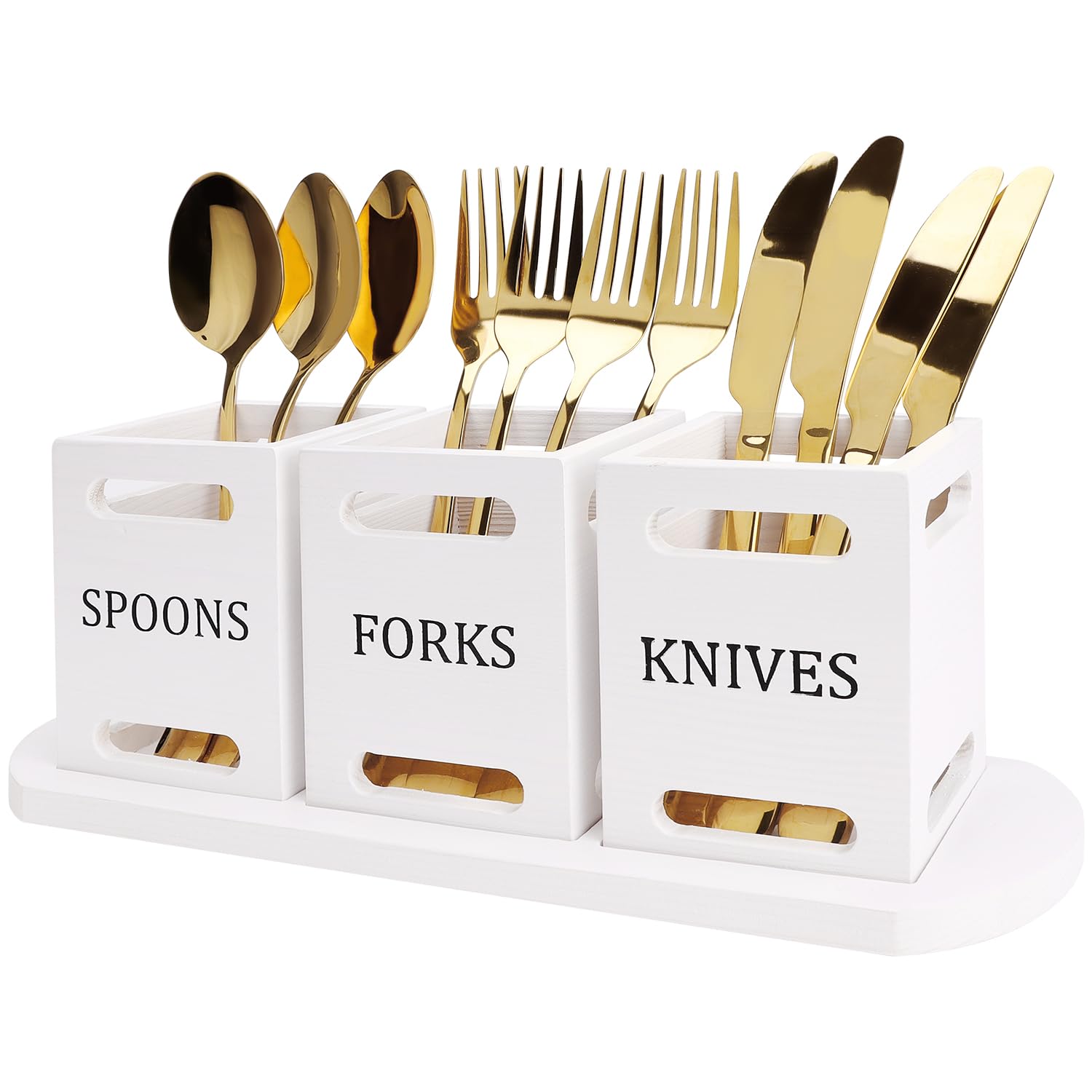 Amazon.com - Ayiaren Wooden Flatware Silverware Caddy White Cutlery ...