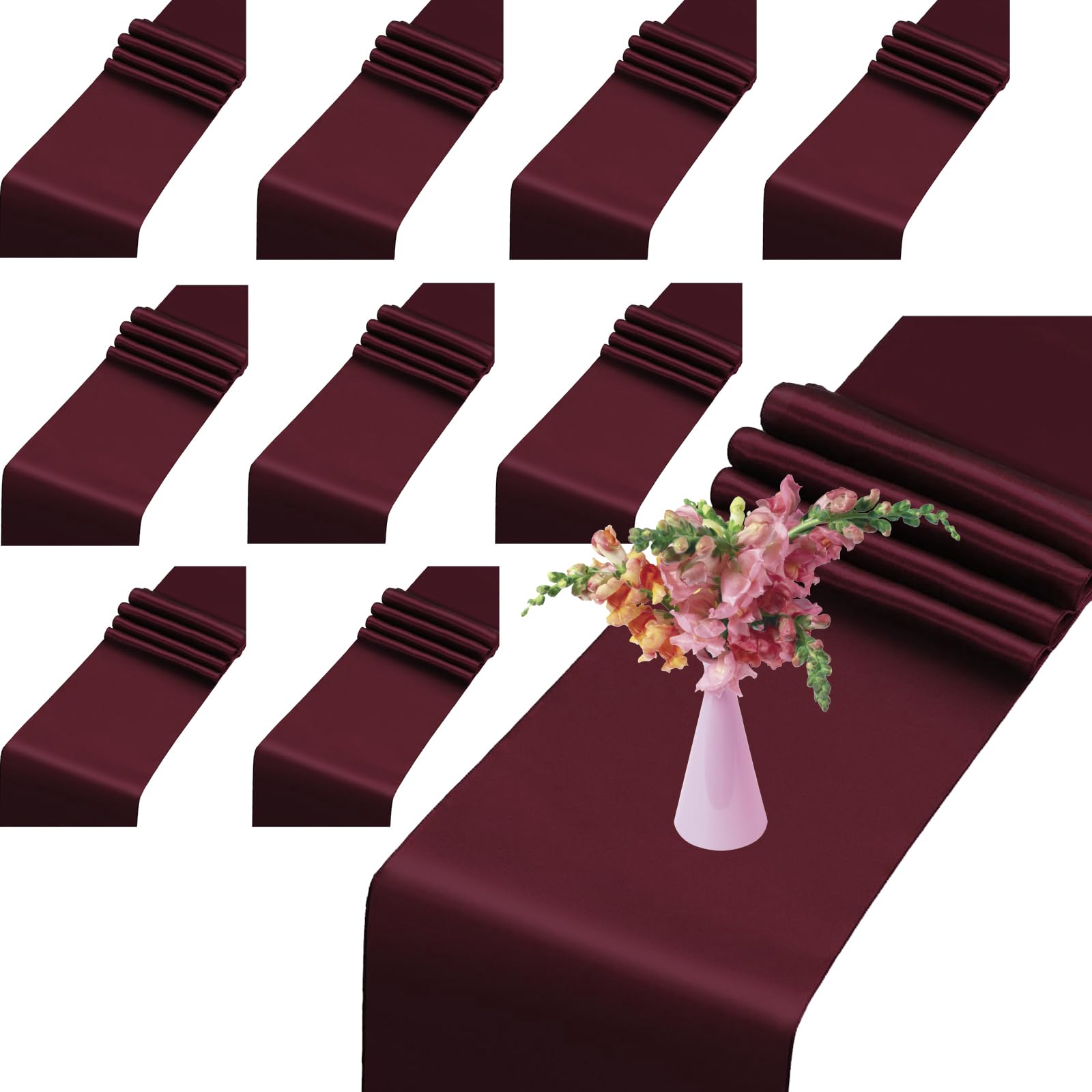 Amazon.com: 10 Pack Satin Table Runner Burgundy 12 x 108 Inch Long ...