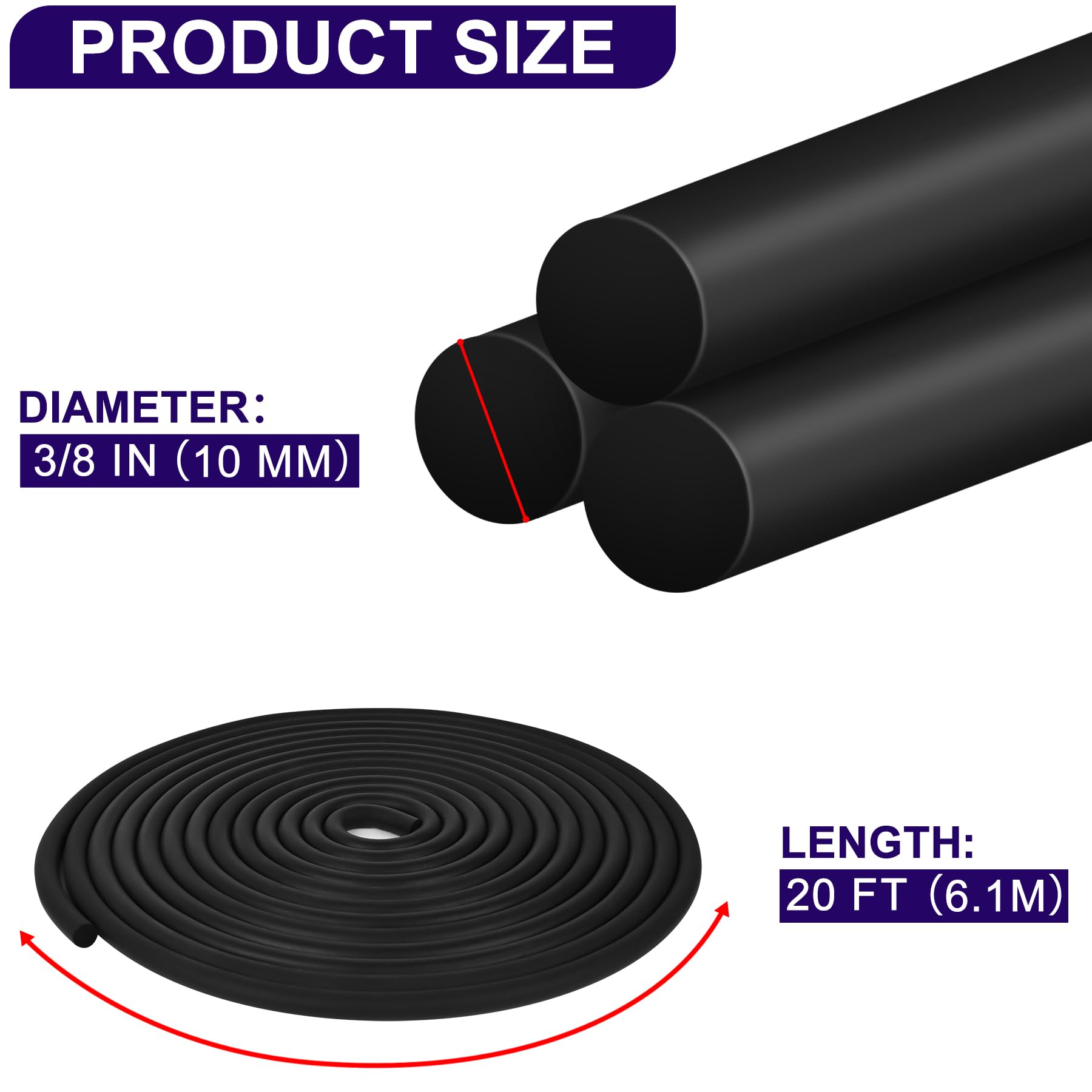 Snapklik.com : ToLanbbt Backer Rod EPDM Rubber 3/8 Diameter X 20 Length ...