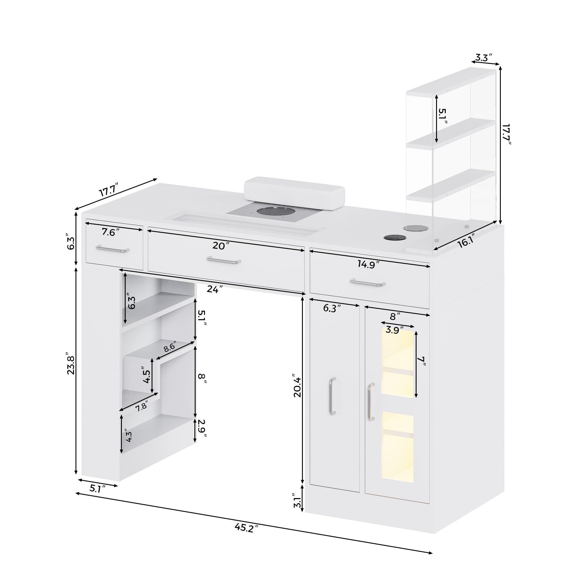 Snapklik.com : Kikihouse Manicure Table Nail Tech Desk w/Glass Top ...