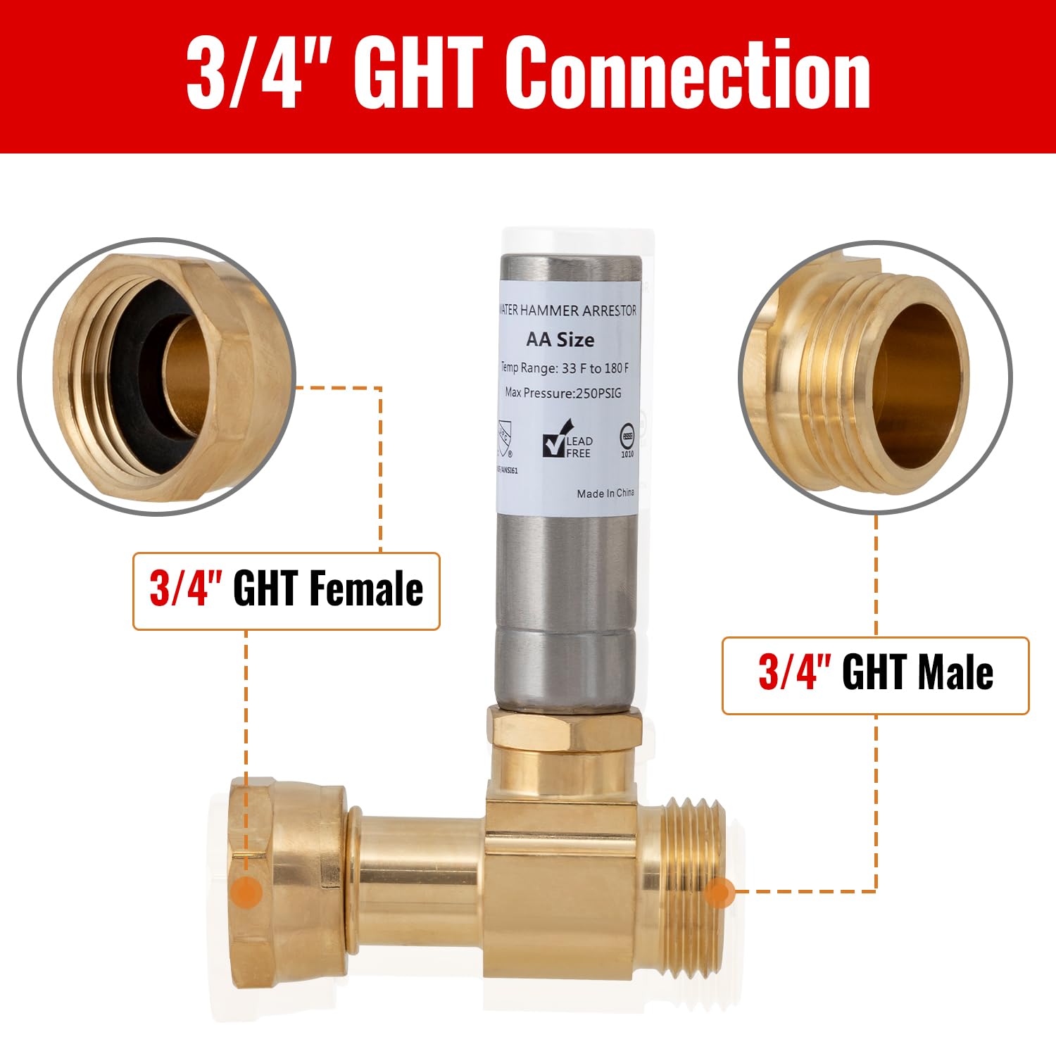 Snapklik.com : 3/4 Inch Washer Water Hammer Arrestor, 3/4" GHT Male X 3 ...