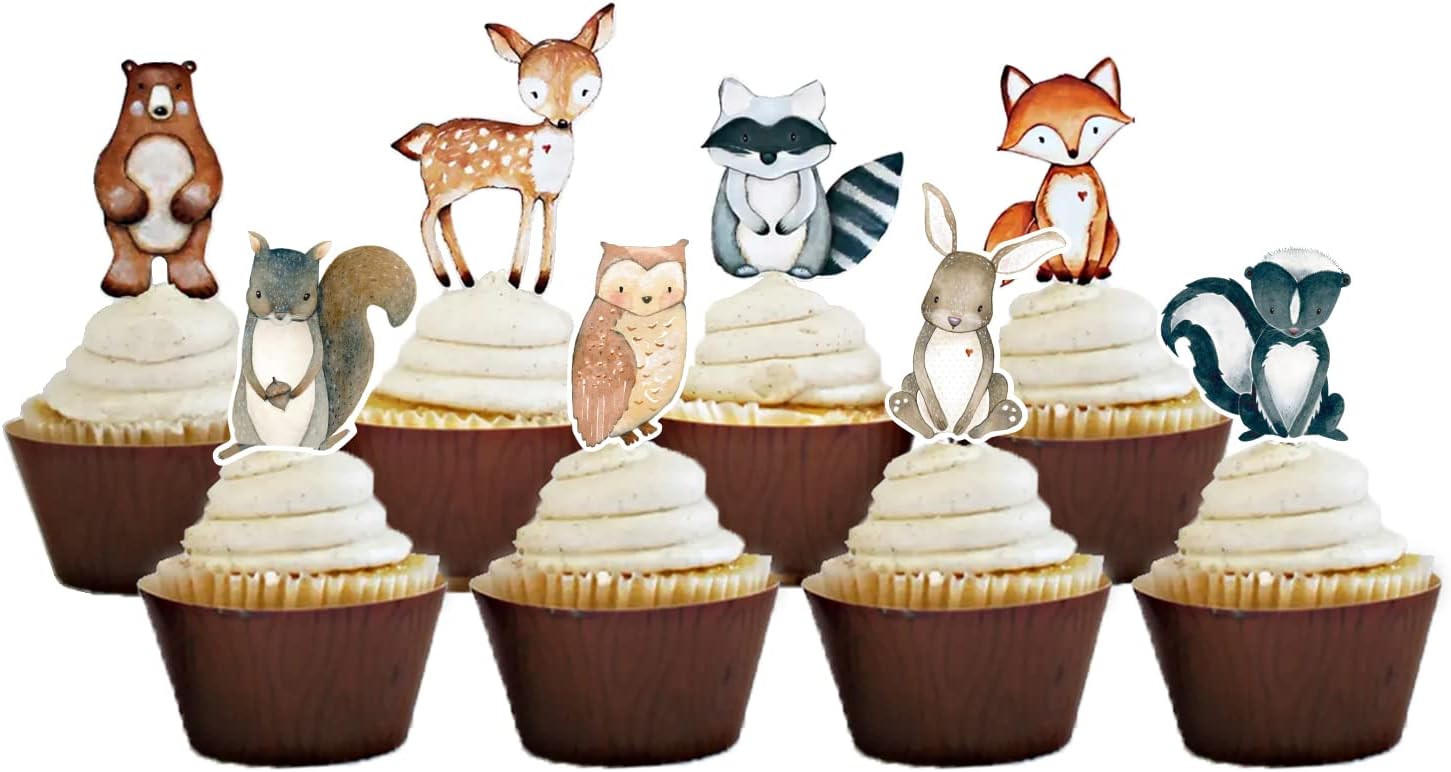 Amazon.com: 48pcs Animal Cupcake Toppers, Woodland Theme Baby Shower ...