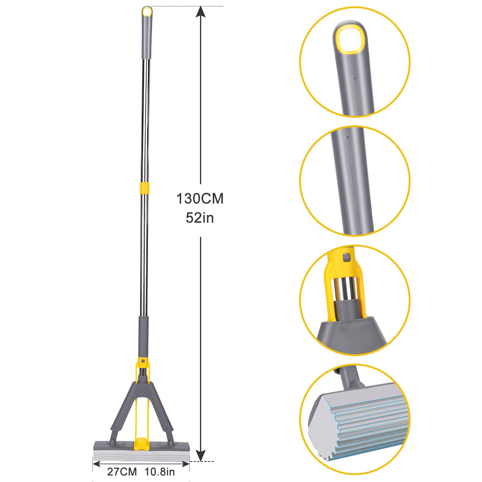 Masthome Sponge Mop, Roller Mop with 3 Super Absorbent Sponge Mop ...
