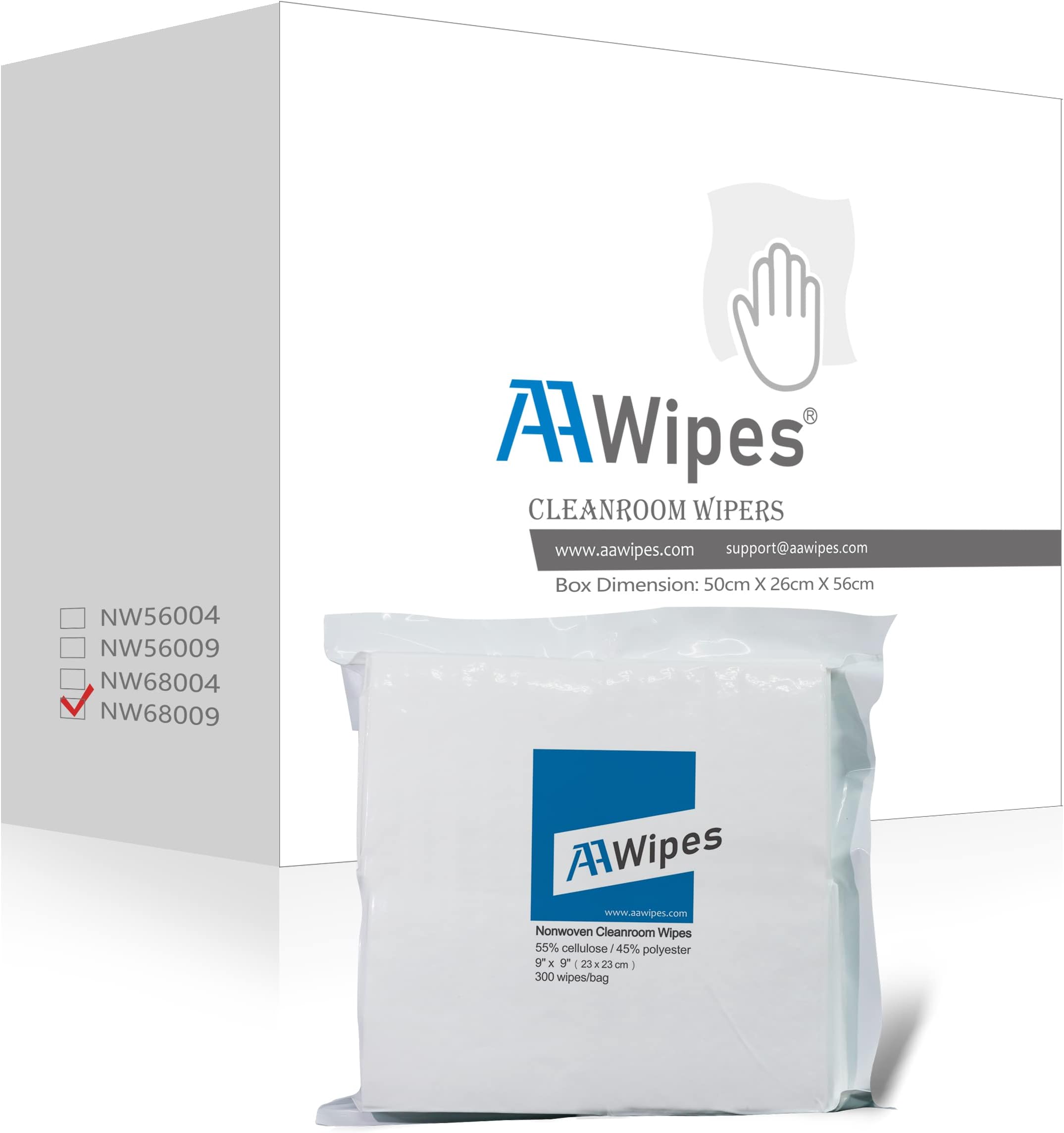 AAwipes Cleanroom Wipes Nonwoven Wipes, Cellulose/Polyester Blend, 9" x ...