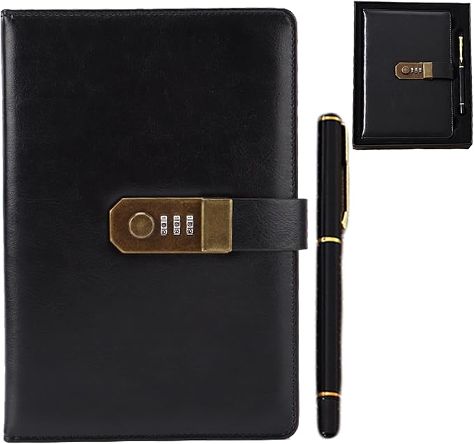 Amazon.co.jp: Diary with Lock A5 Notebook with Pen and Gift Box PU ...