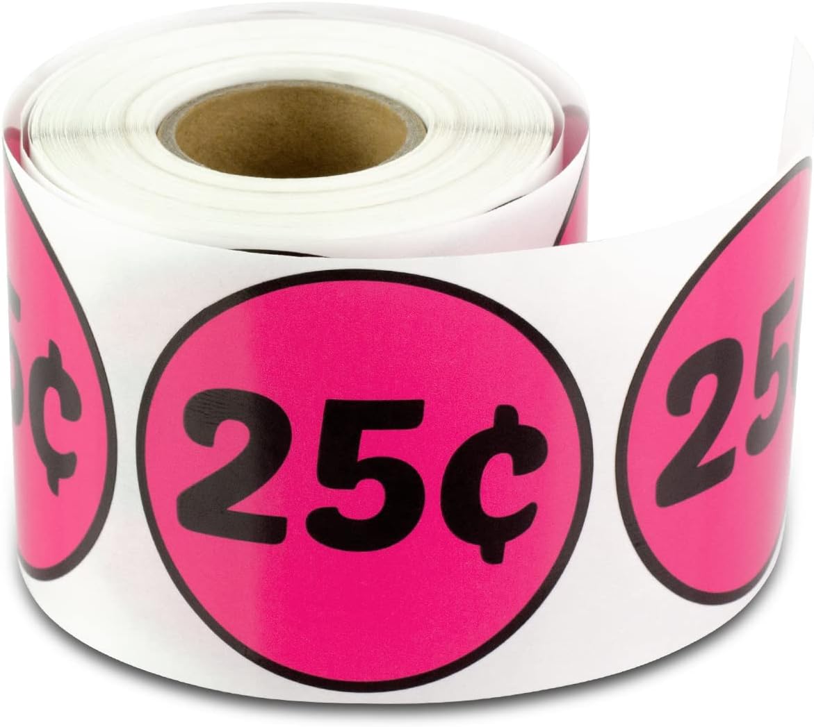 Amazon.com : 600 Preprinted 25 Cent Price Labels - 2 inch, Round, Pink ...