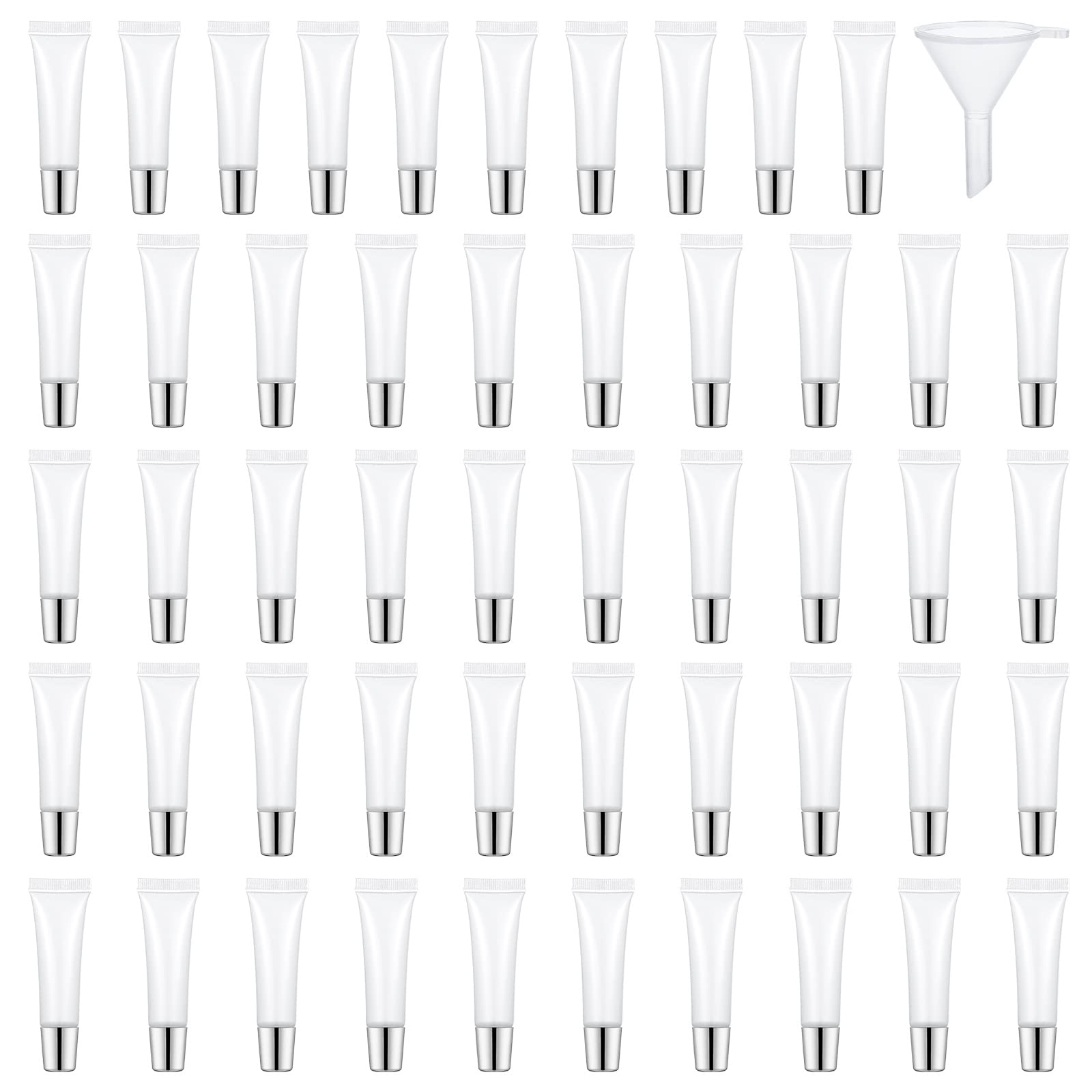 Buy 50Pcs 15ml Silver Cap Lip Gloss Tubes, Empty Refillable Lip Gloss ...