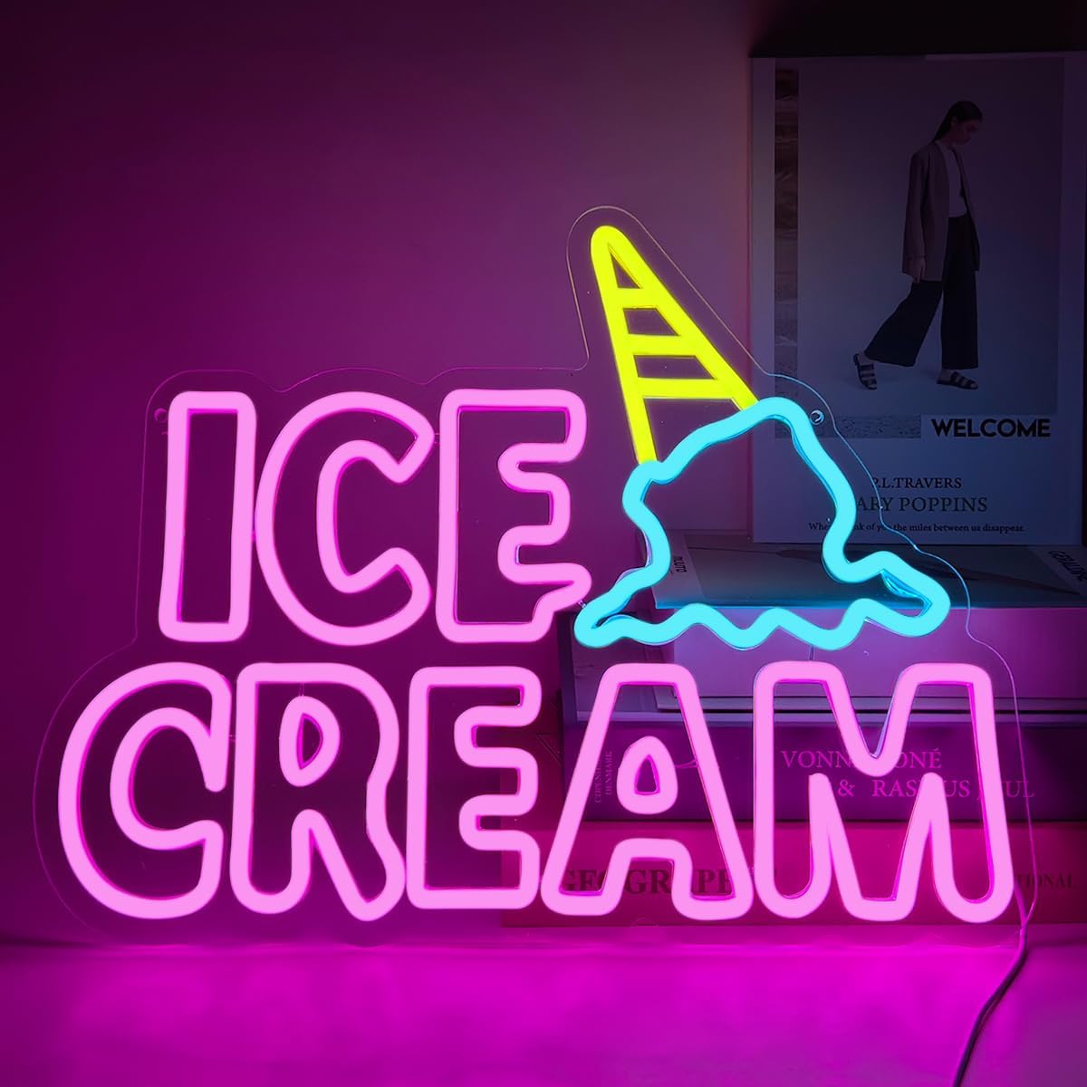 Amazon.com : Ice Cream Open Neon Sign for Wall Décor Dimmable Business ...