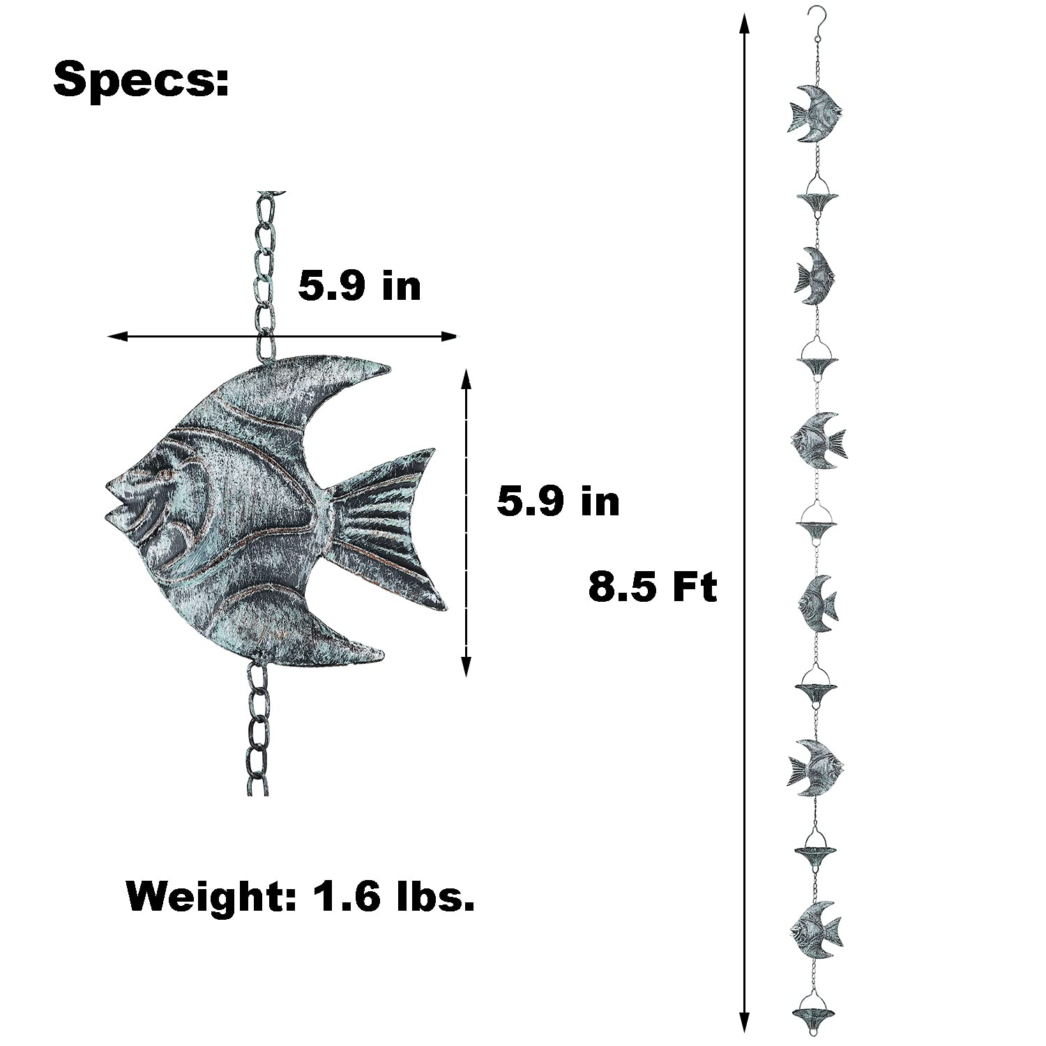 Snapklik.com : Jemeni 8.5 Length Fish & Bowl Rain Chains For Gutters ...
