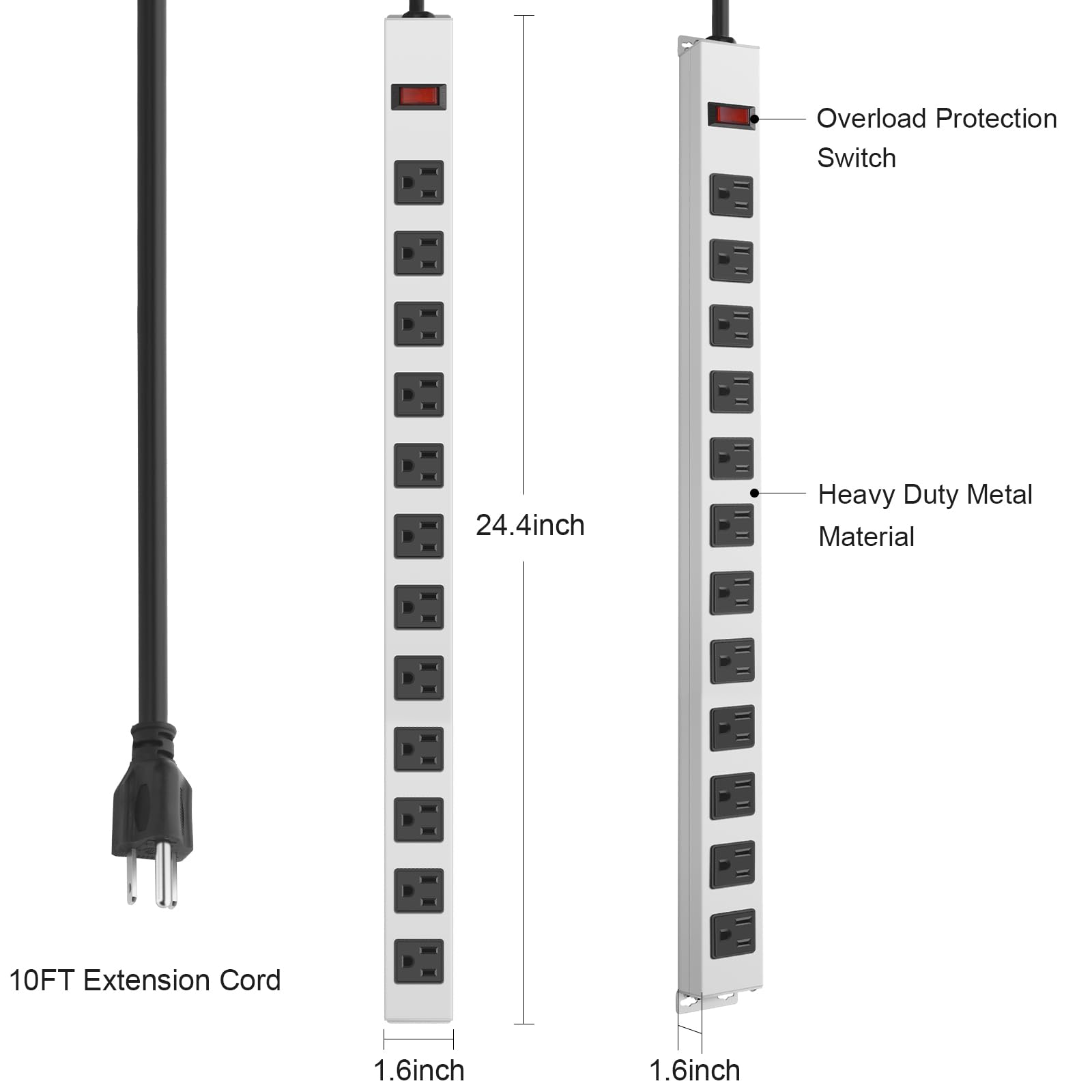 Snapklik.com : JUNNUJ Metal 12 Outlet Power Strip, Mountable Heavy Duty ...