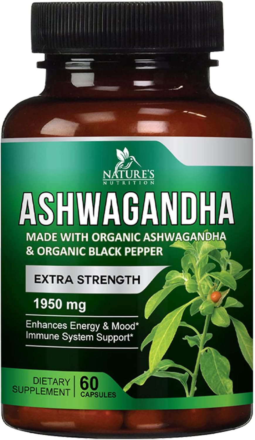 Amazon.com: Organic Ashwagandha 1,950 mg - Vegan Ashwagandha Root ...