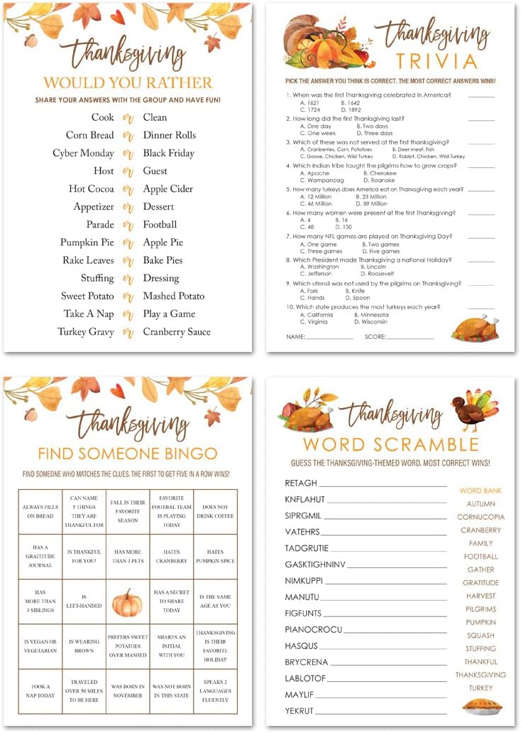 Amazon.com: InvitationHouse 48 Fun Thanksgiving Party Game Cards - 4 ...