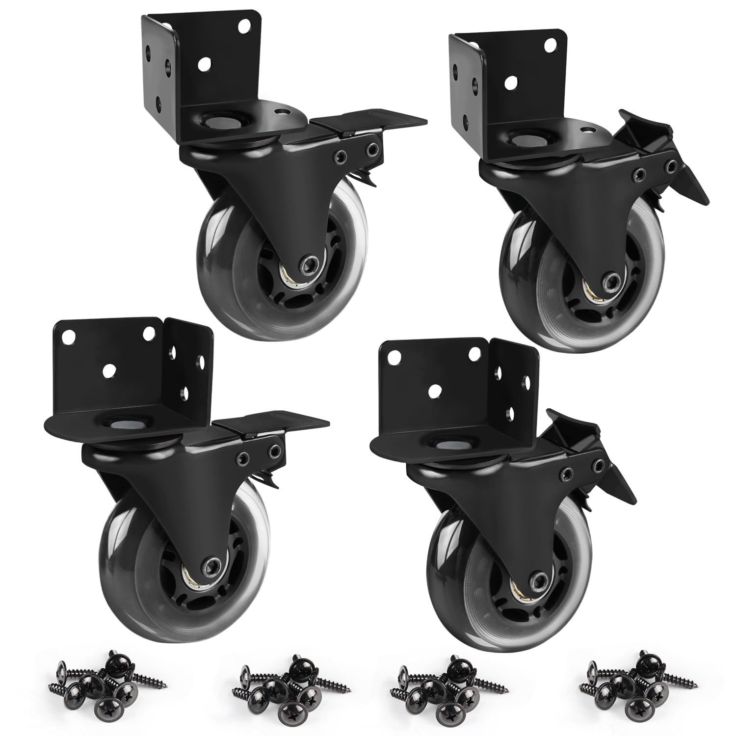 Set of 4 Side Mount Industrial Casters, 3" L-Shaped Bracket Castor ...