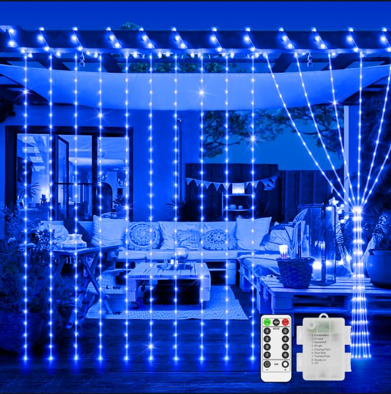 Blue LED light curtains | LED Moment